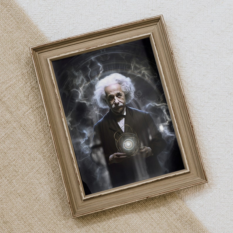 Printable Iconic Albert Einstein Holding Atom | Einstein Art | Science ...