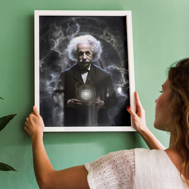 Printable Iconic Albert Einstein Holding Atom | Einstein Art | Science Art Digital Download ...
