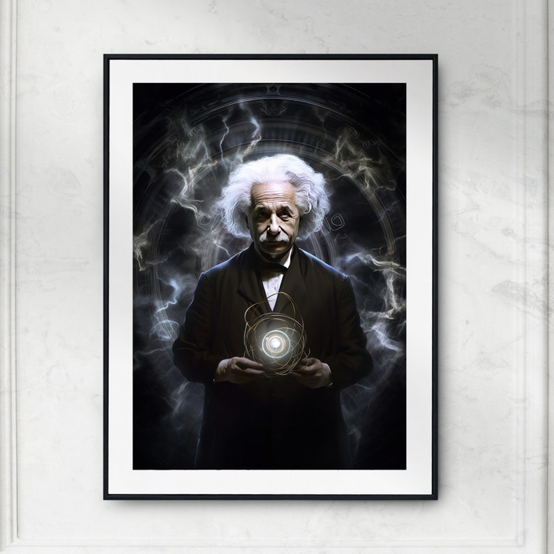 Printable Iconic Albert Einstein Holding Atom | Einstein Art | Science ...