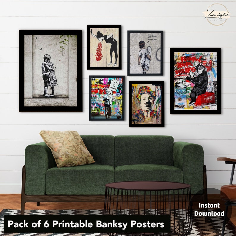 Set of 6 Printable Banksy Digital Prints Digital Download Wall Art Pack ...