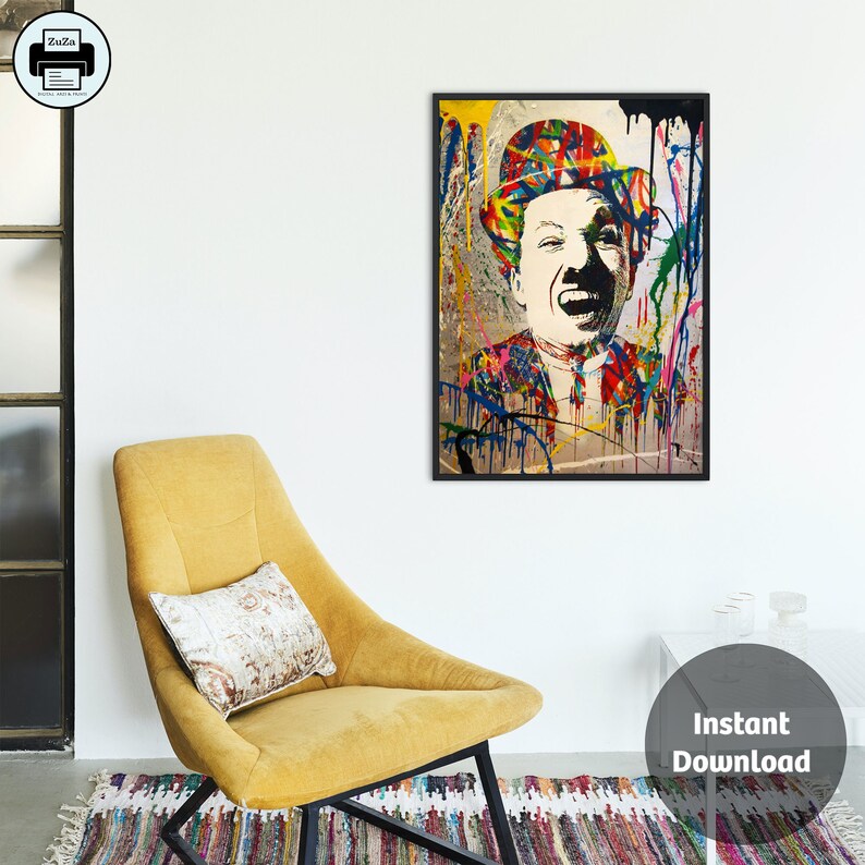 Banksy Charlie Chaplin Poster Street Art Painting Canvas Charlie ...