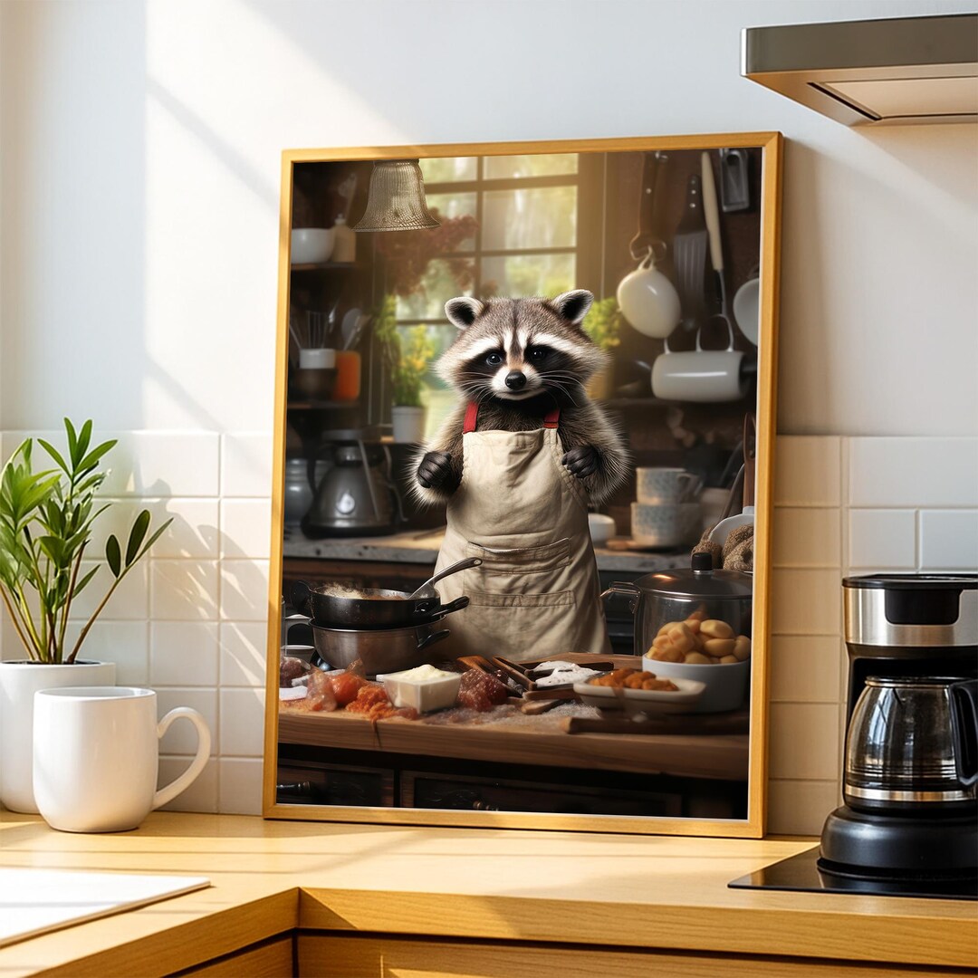 Cooking Animal Wall Art Raccoon Chef Kitchen Print Kitchen Gift Digital ...