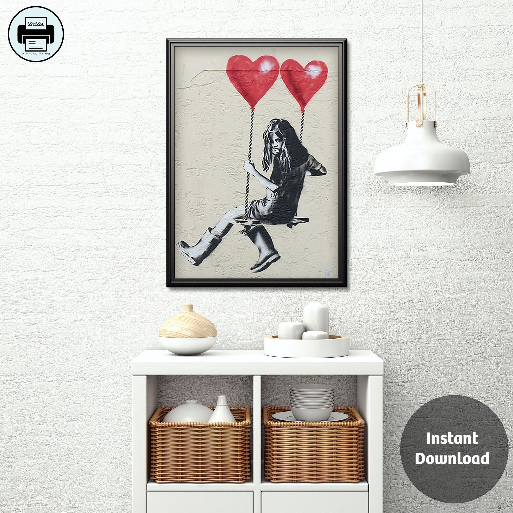 Printable Banksy Heart Balloon Artwork, Banksy Artwork, Banksy Poster ...