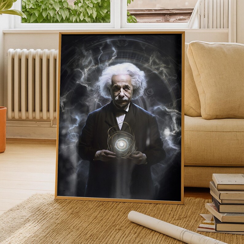 Printable Iconic Albert Einstein Holding Atom | Einstein Art | Science ...