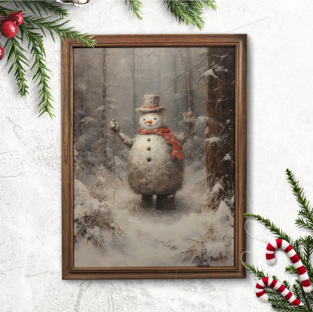 Vintage Snowman Art Print Digital Download Christmas Holiday Wall Decor ...
