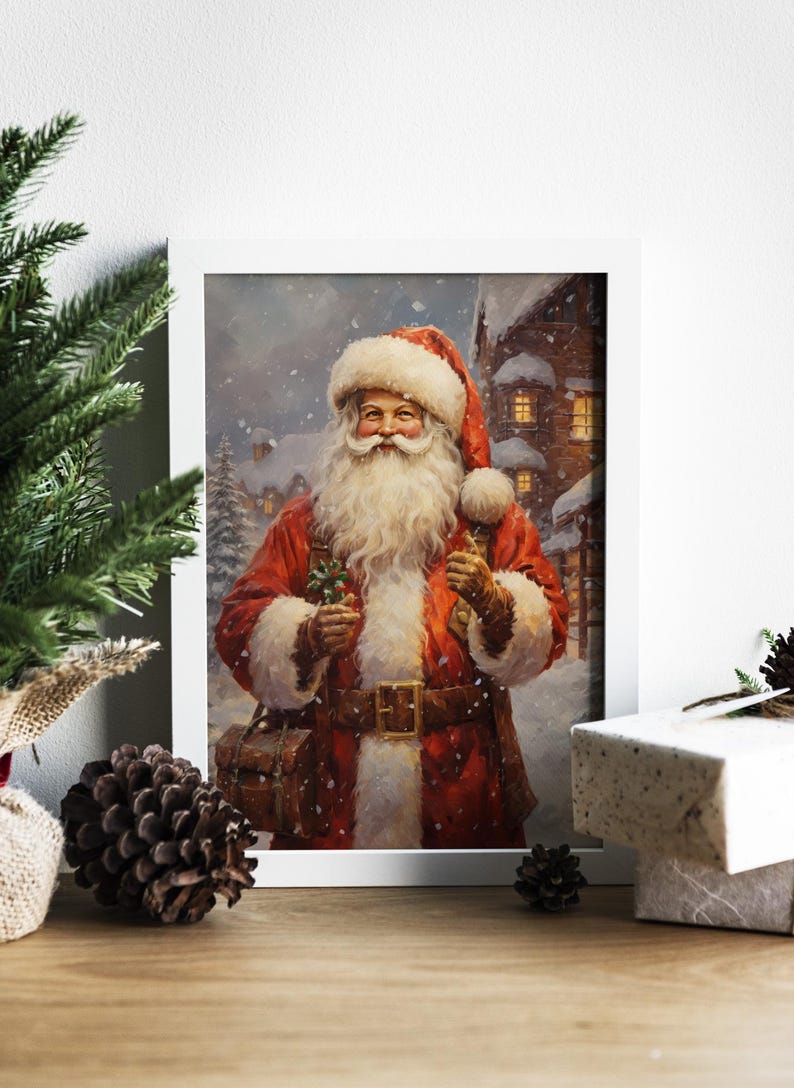 Vintage Santa Claus Christmas Wall Art | Holiday Decor Printable ...