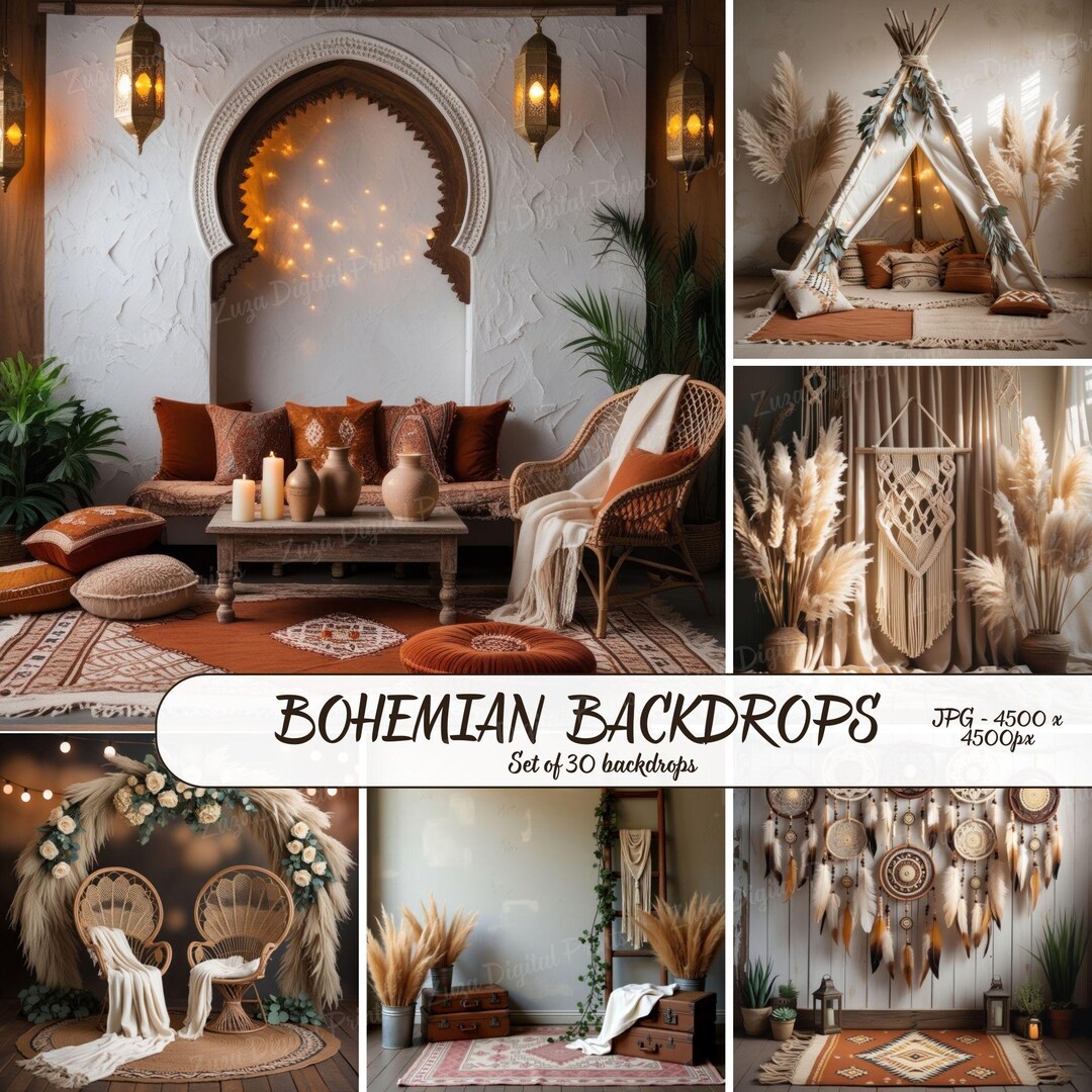 Bohemian Digital Backdrop With Floral Boho Fantasy Fairytale Style ...