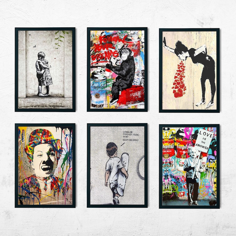 Set of 6 Printable Banksy Digital Prints Digital Download Wall Art Pack ...