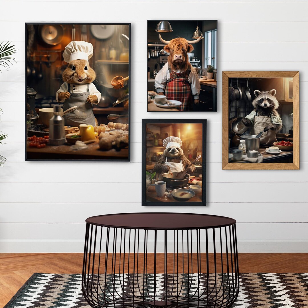Set of 4 Chef Animals Wall Art Digital Download Cute Animal Kitchen ...