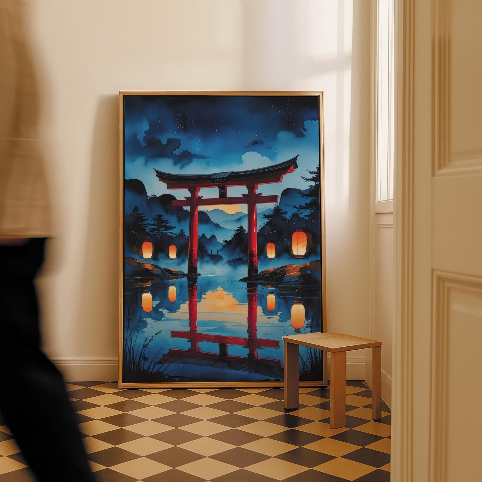 Japanese Torii Gate Art Japandi Style Night Landscape Decor Minimalist ...