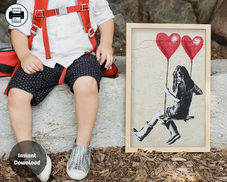 Printable Banksy Heart Balloon Artwork, Banksy Artwork, Banksy Poster ...