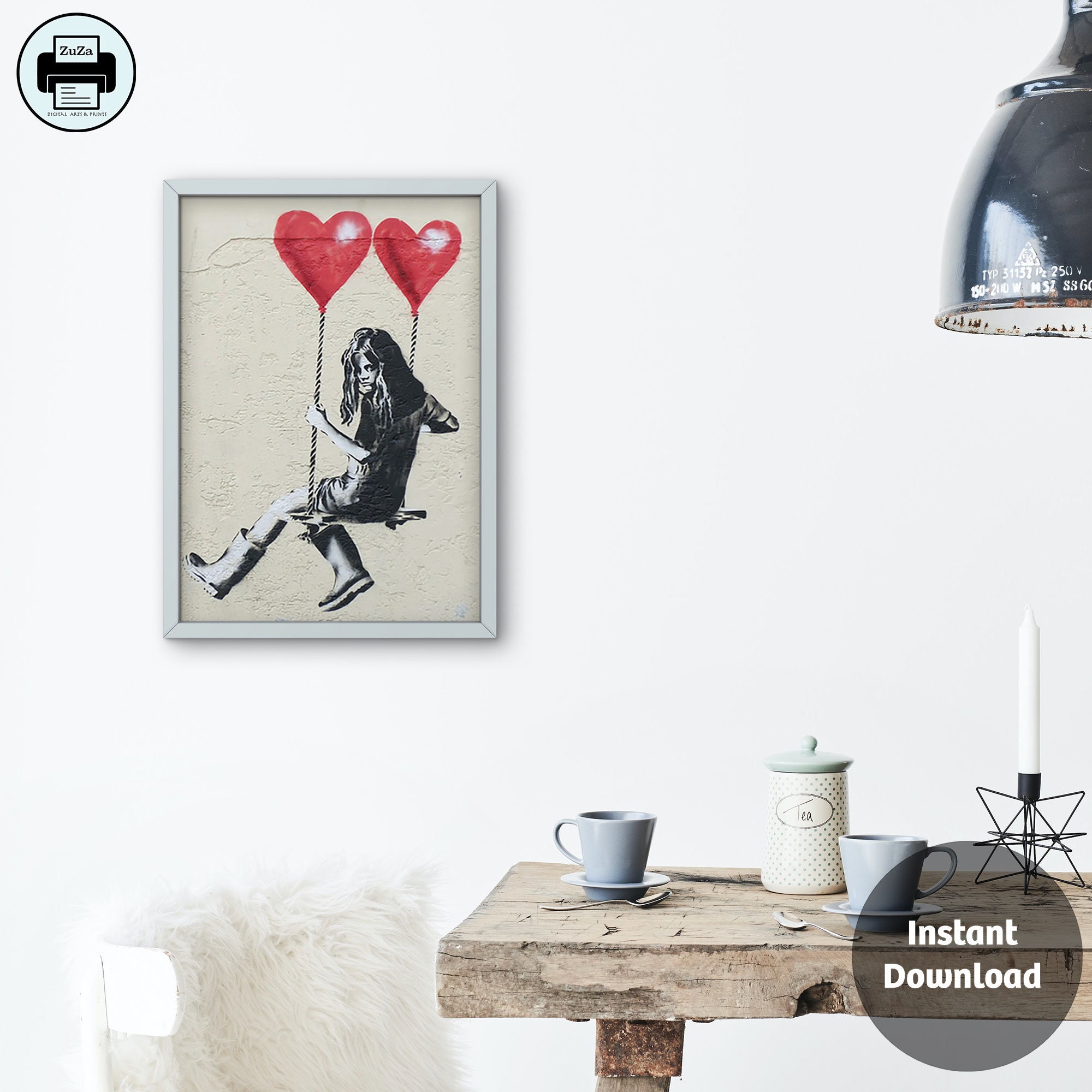 Printable Banksy Heart Balloon Artwork, Banksy Artwork, Banksy Poster ...
