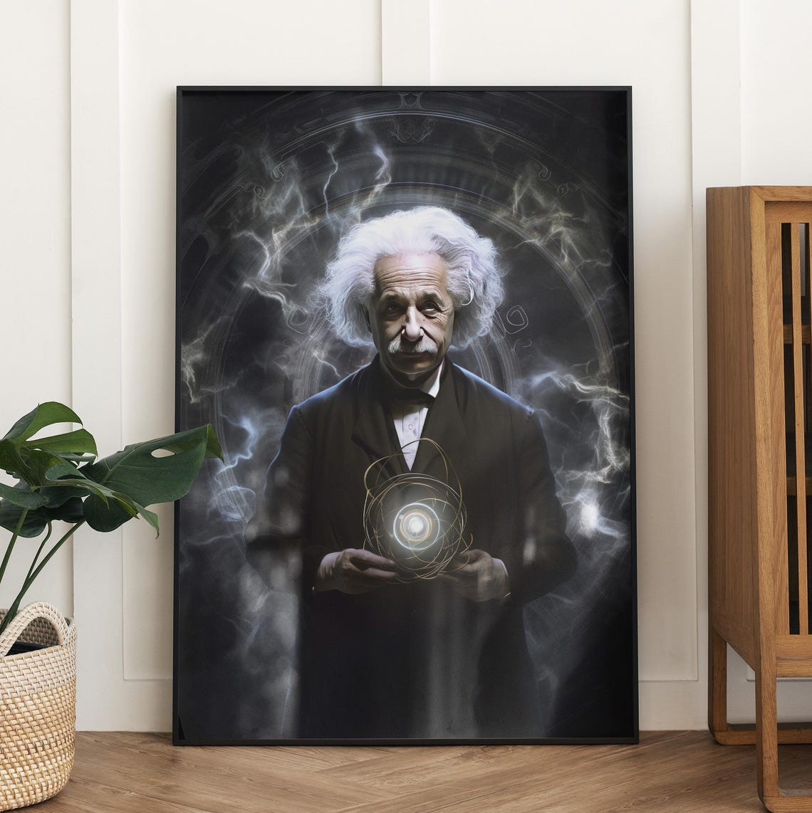 Printable Iconic Albert Einstein Holding Atom | Einstein Art | Science ...