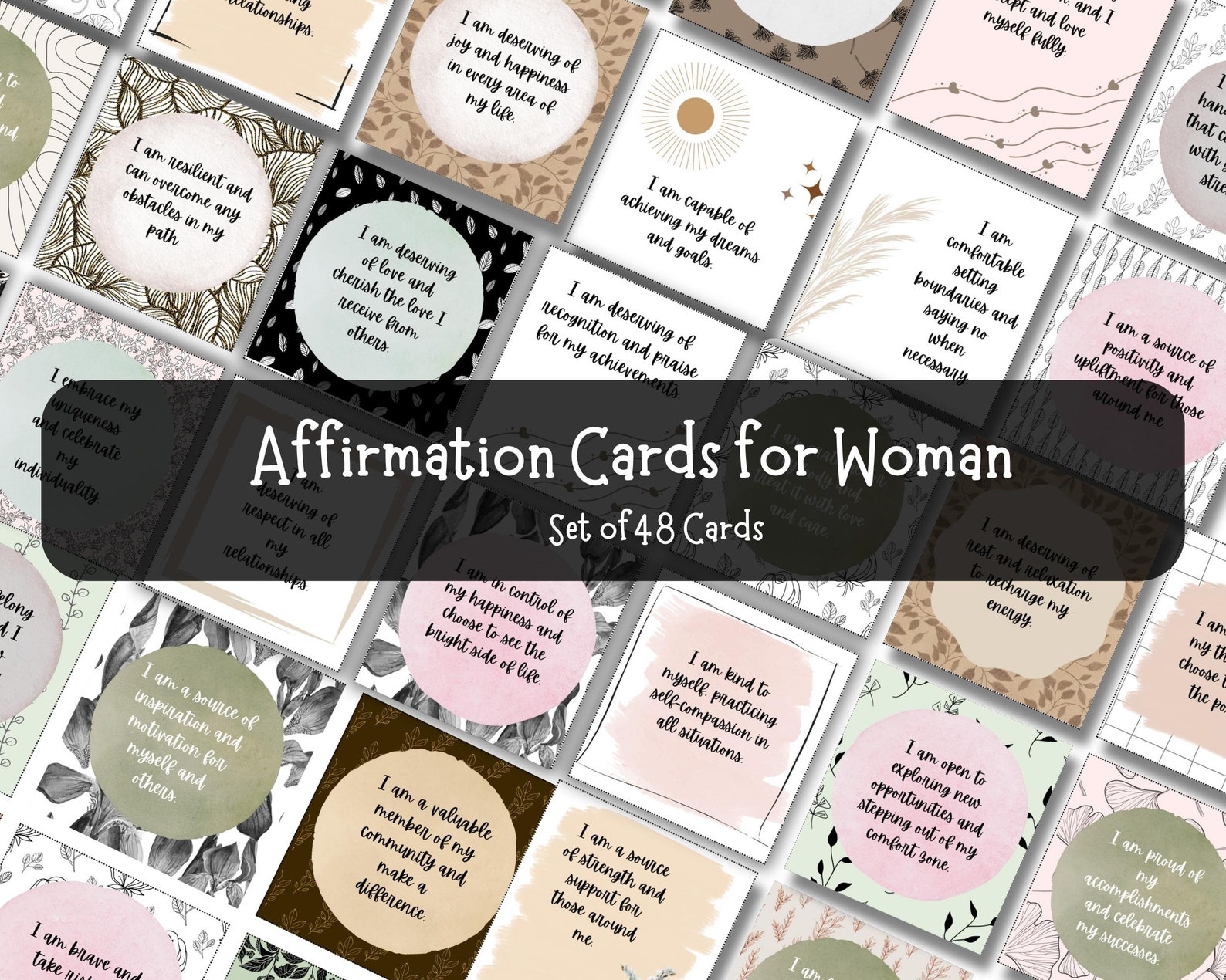 Printable Affirmation Cards for Women Empowerment 48 Positive Quotes ...