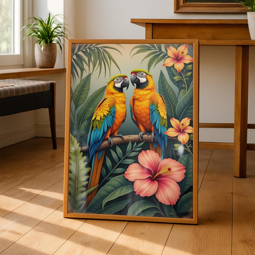 Tropical Parrot Wall Art Jungle Bird Wall Decor Exotic Nature Art Boho ...