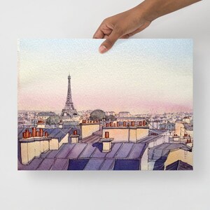 Paris Rooftops Watercolor Print Eiffel Tower Poster Parisian View French Wall Decor Paris Wall ...