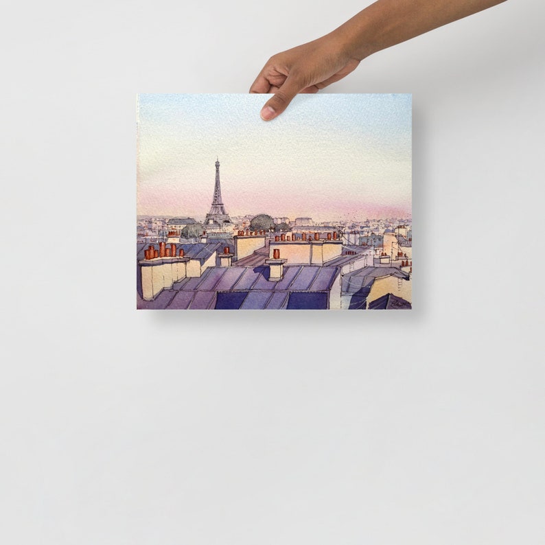 Paris Rooftops Watercolor Print Eiffel Tower Poster Parisian View French Wall Decor Paris Wall ...