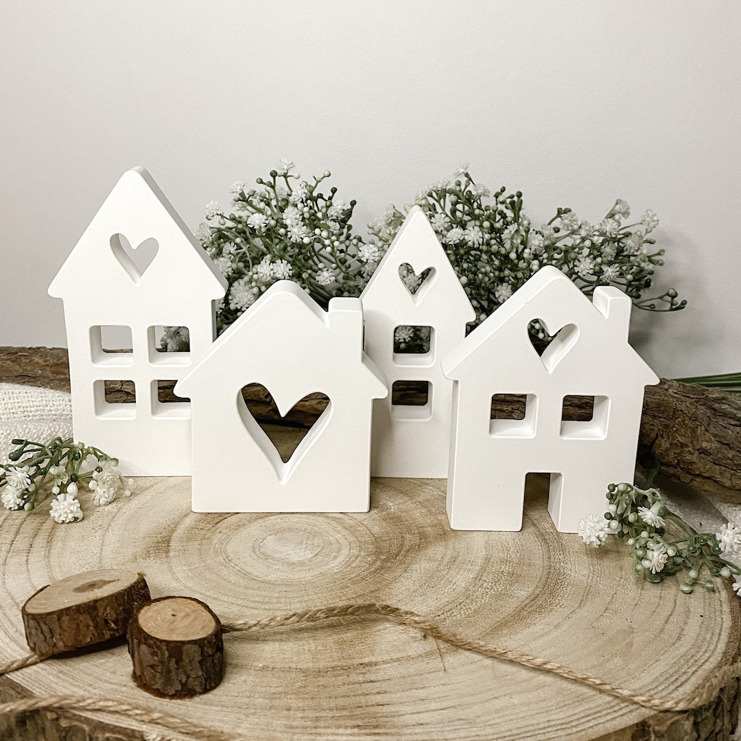 Raysin Deko Haus Häuser Lichthäuser mit Herz SET Häuserreihe - Etsy.de