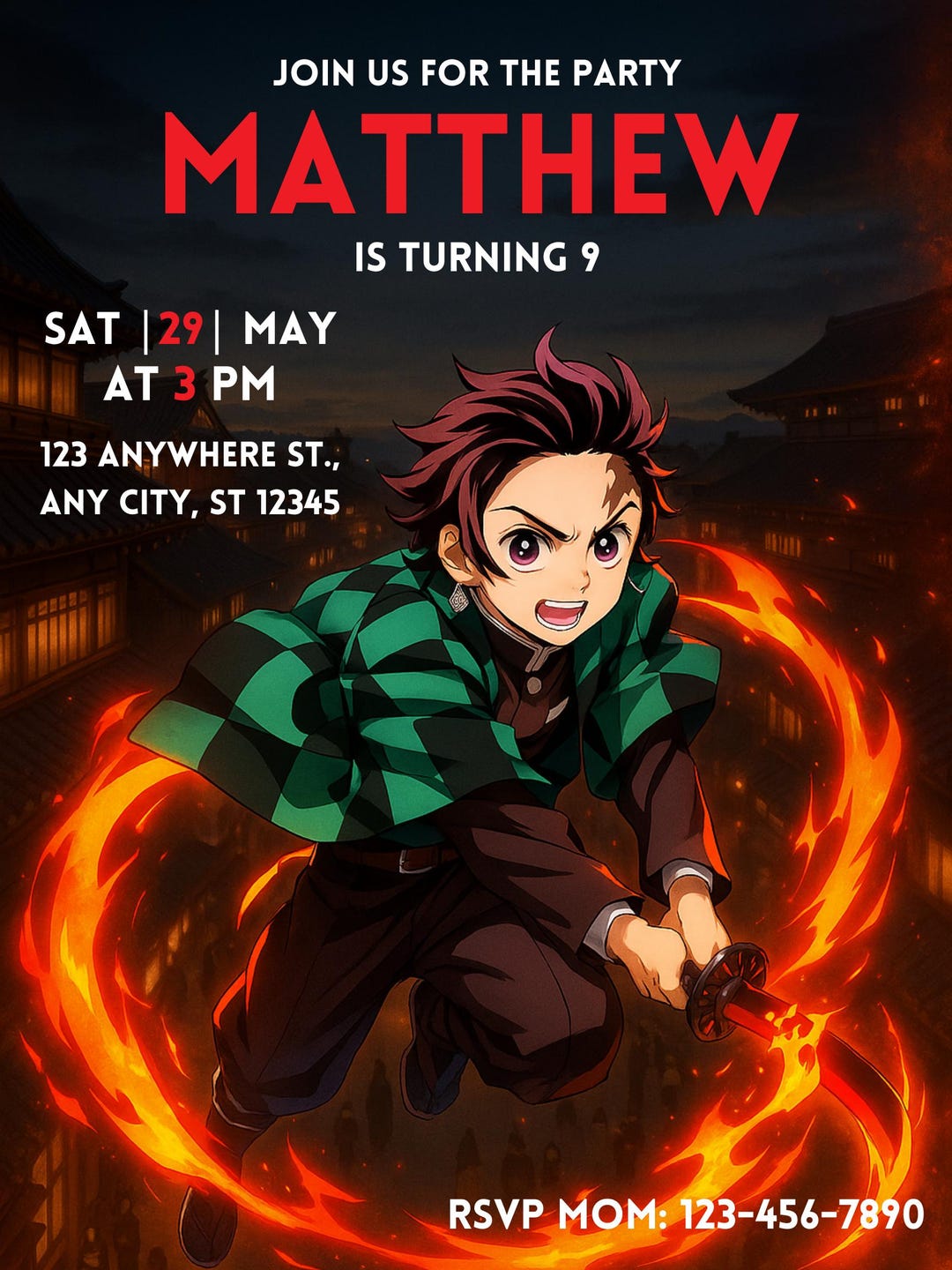 Editable Demon Slayer Birthday Invitation Template | Printable Birthday ...