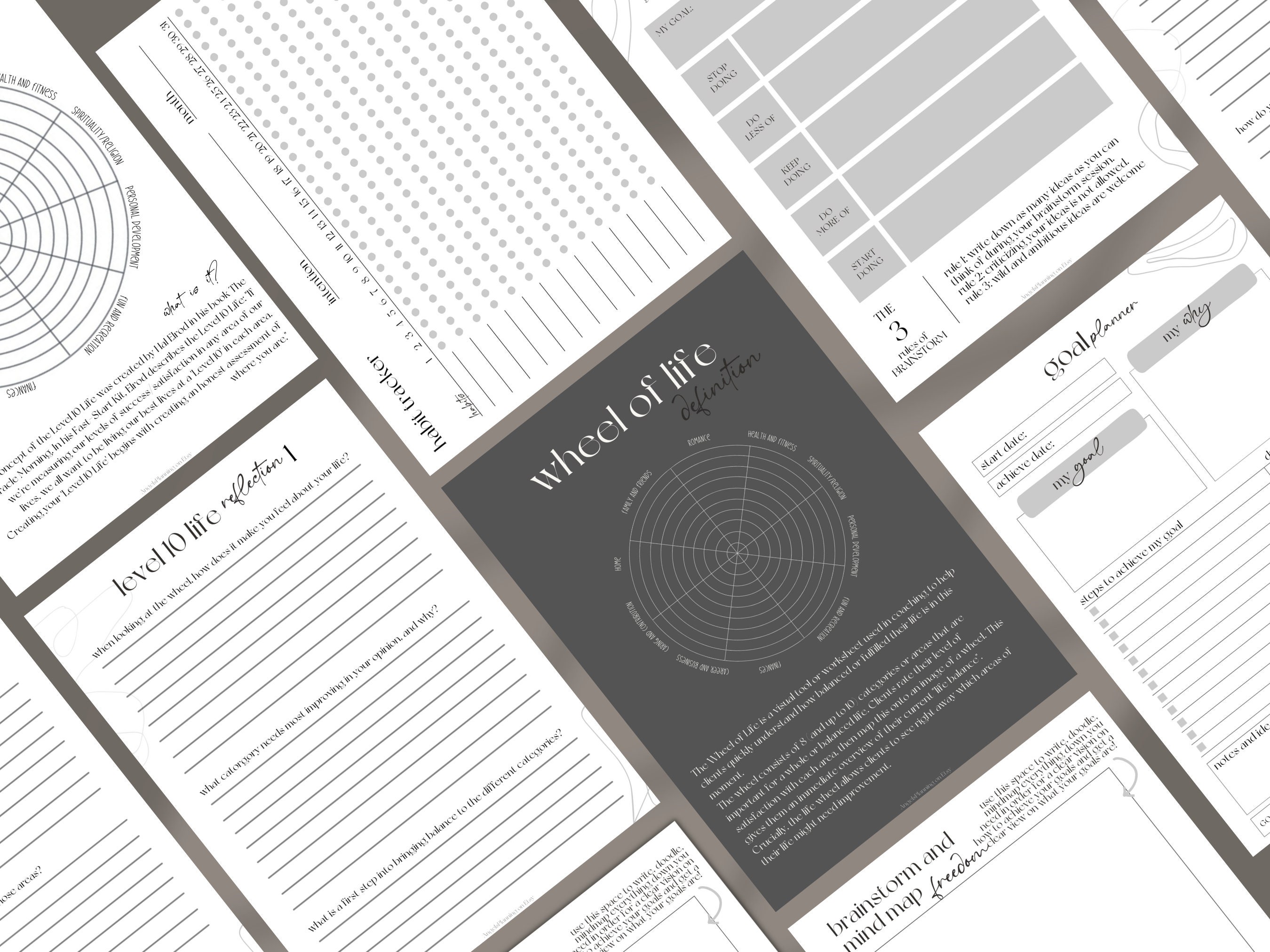 Wheel of Life Worksheet Bundle Coaching Worksheets Canva Template Self ...