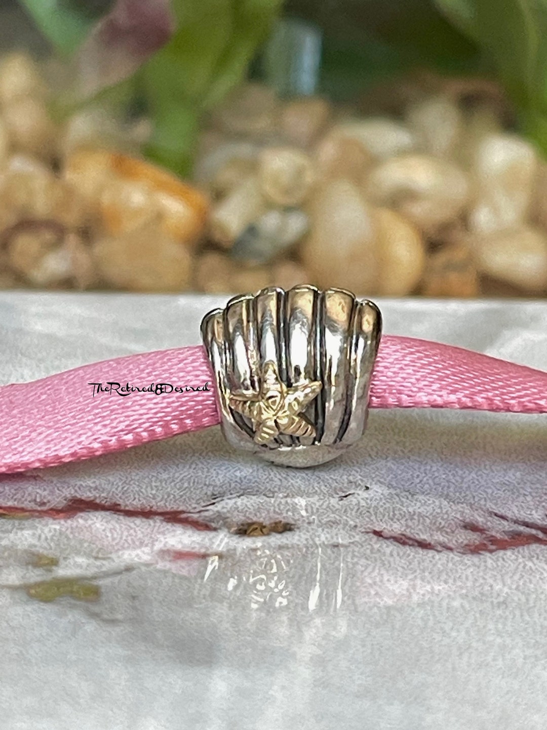 In Gift Box, Pandora Seashell 14kt Gold and Sterling Silver Charm for ...