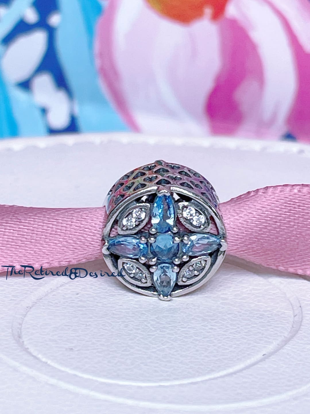 In Gift Box, Authentic Pandora Patterns of Frost Charm for Bracelet. Blue and Clear Cz Retired ...