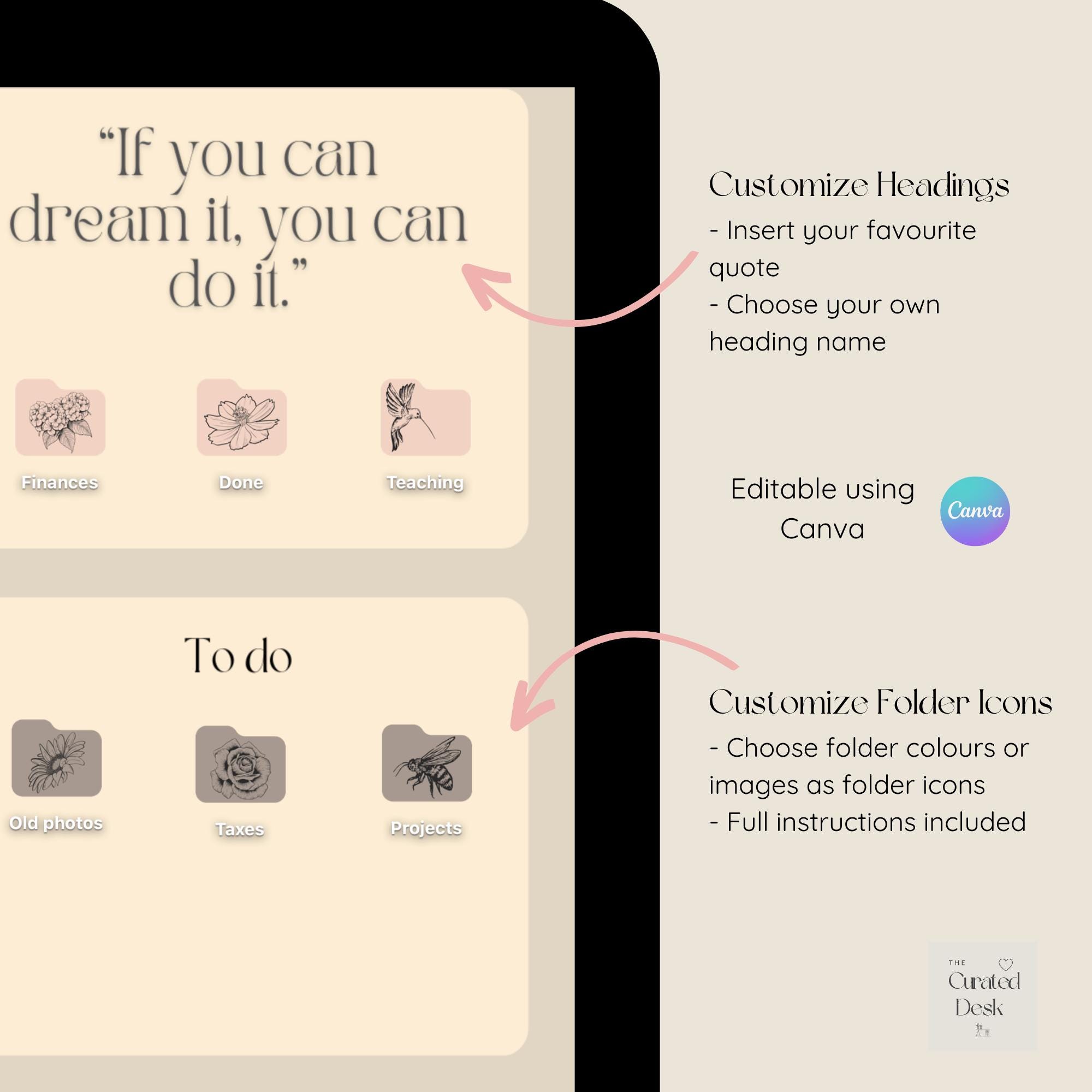FULLY EDITABLE Desktop Organizer Kit With Calendar 2024-2025| 50+ Icons ...