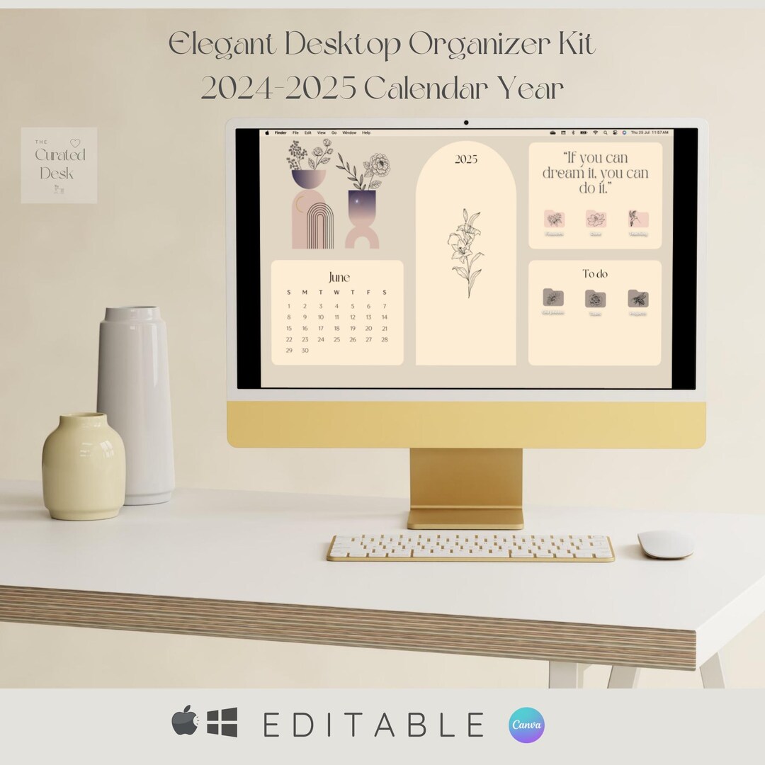 FULLY EDITABLE Desktop Organizer Kit With Calendar 2024-2025| 50+ Icons ...