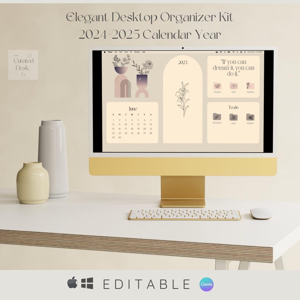FULLY EDITABLE Desktop Organizer Kit With Calendar 2024-2025| 50+ Icons ...