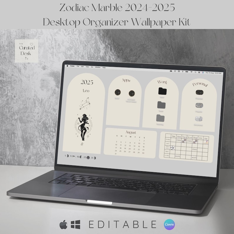 FULLY EDITABLE Zodiac Marble Design 2024-2025 Desktop Organizer ...