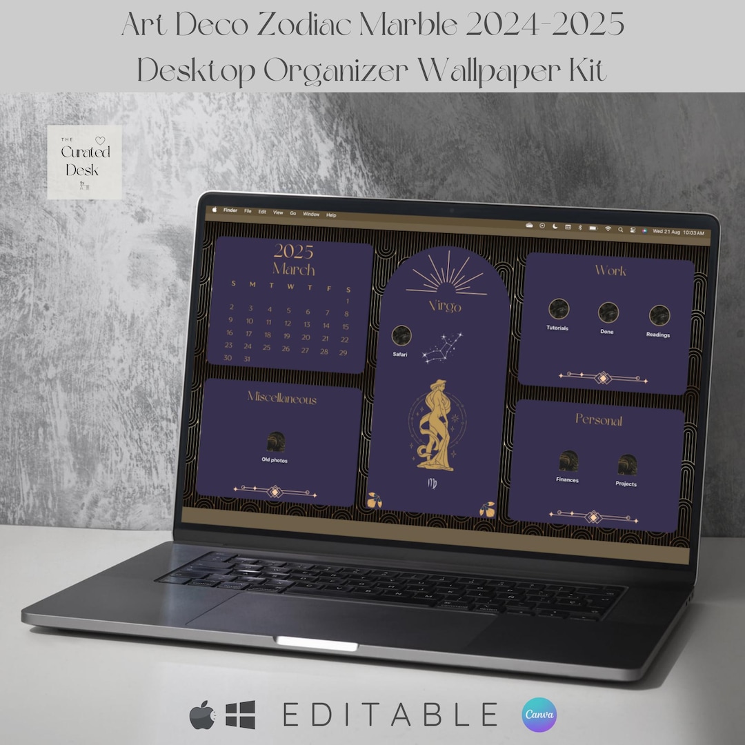 FULLY EDITABLE Art Deco Zodiac Desktop Organizer Kit With 2024-2025 ...