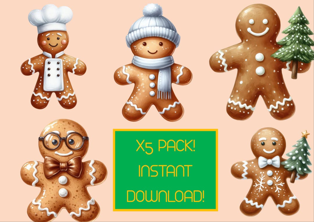 Gingerbread Christmas Sublimation Bundle FIVE Pack! Instant Download ...