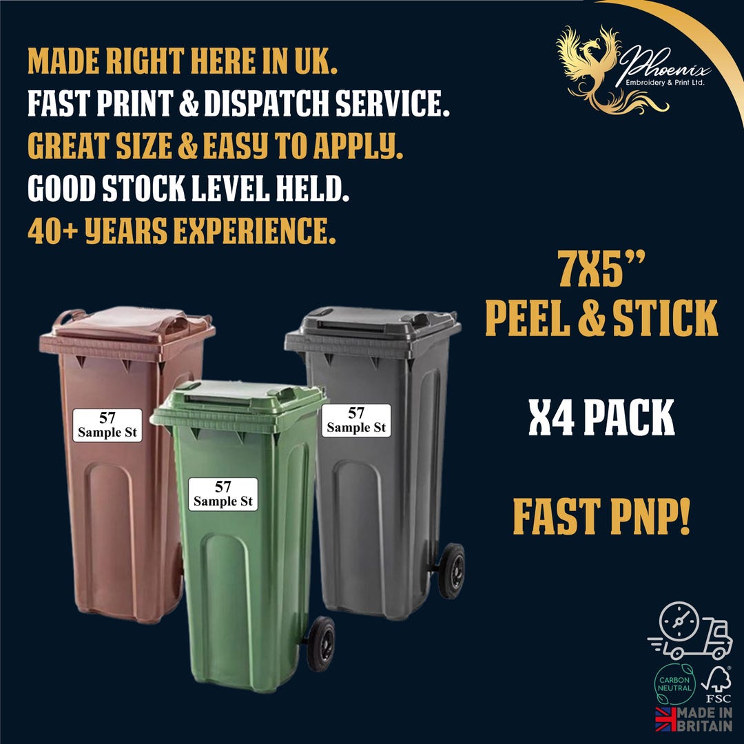 4x Wheelie Bin Numbers Personalised Bin Labels Custom House No ...