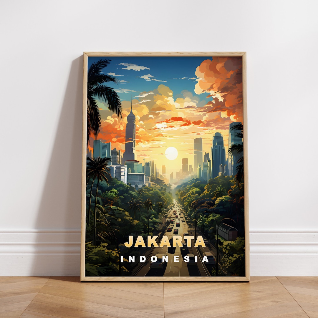 Jakarta Travel Poster, Indonesia Digital Print, Retro Wall Art ...