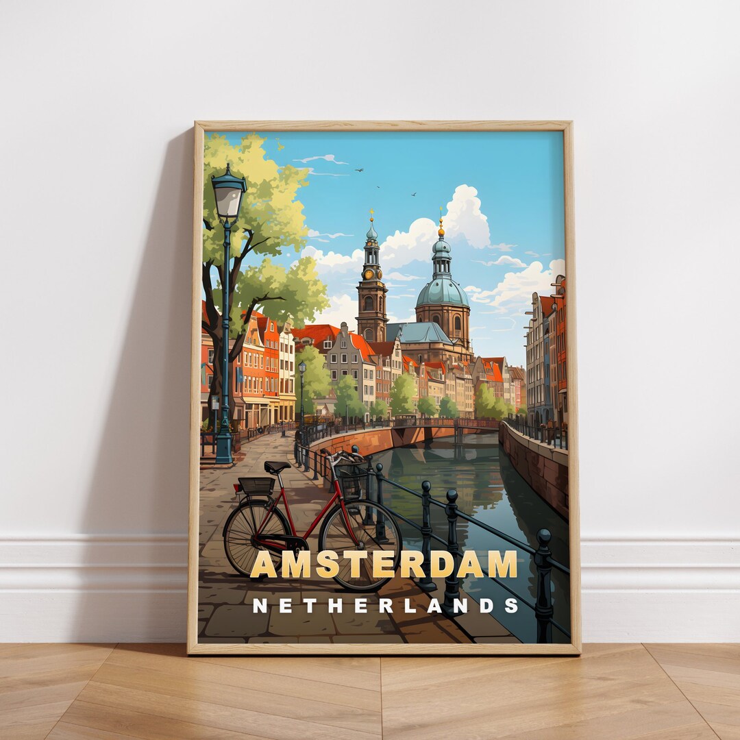 Amsterdam Travel Poster, the Netherlands Digital Print, Retro Wall Art ...