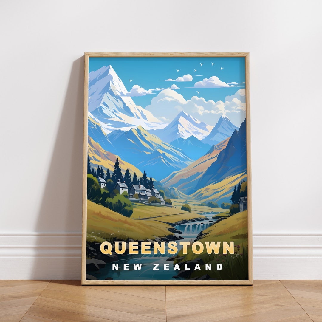 Queenstown New Zealand Travel Poster: Retro Wall Art (digital Download ...