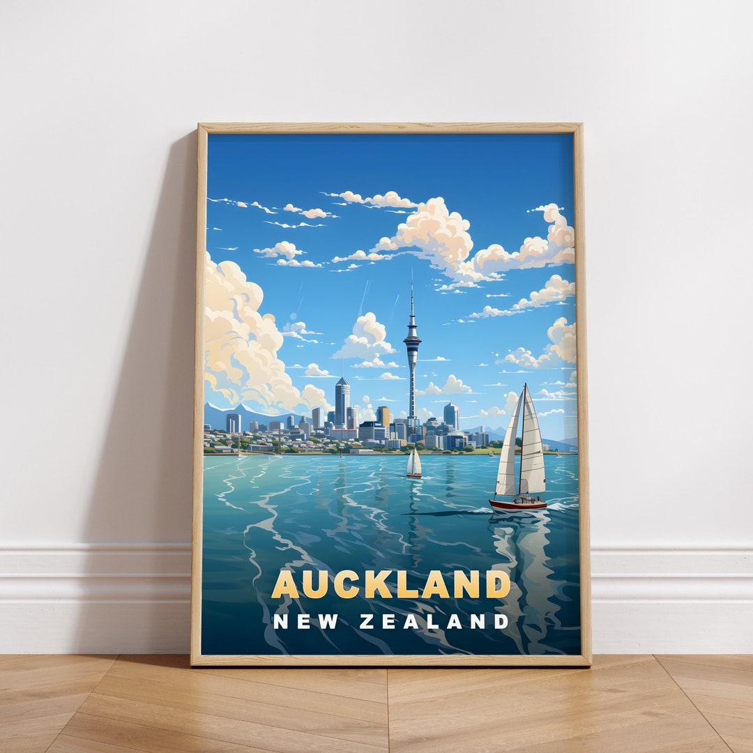Auckland New Zealand Travel Poster: Retro City Wall Art (digital ...
