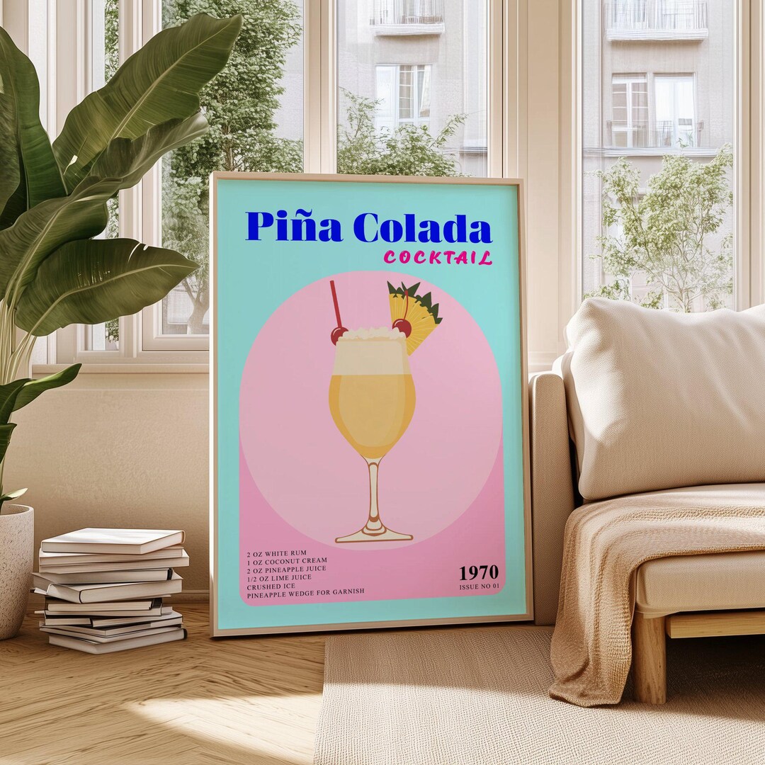 Pina Colada Poster, Cocktail Cocktail Art, Bar Decor Print, Modern Wall ...