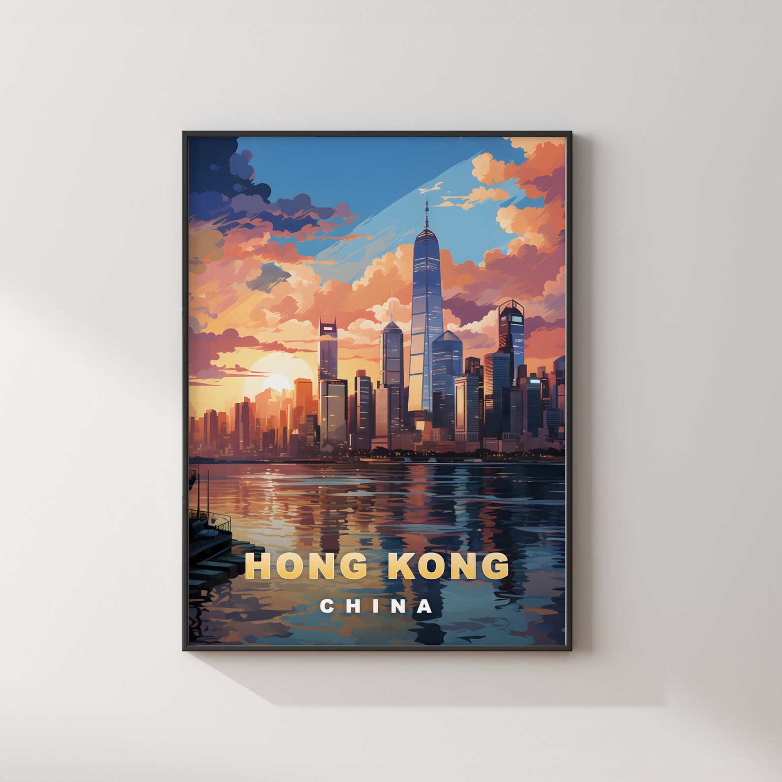 Hong Kong Skyline Travel Poster: Retro Asia Wall Art (digital Download ...