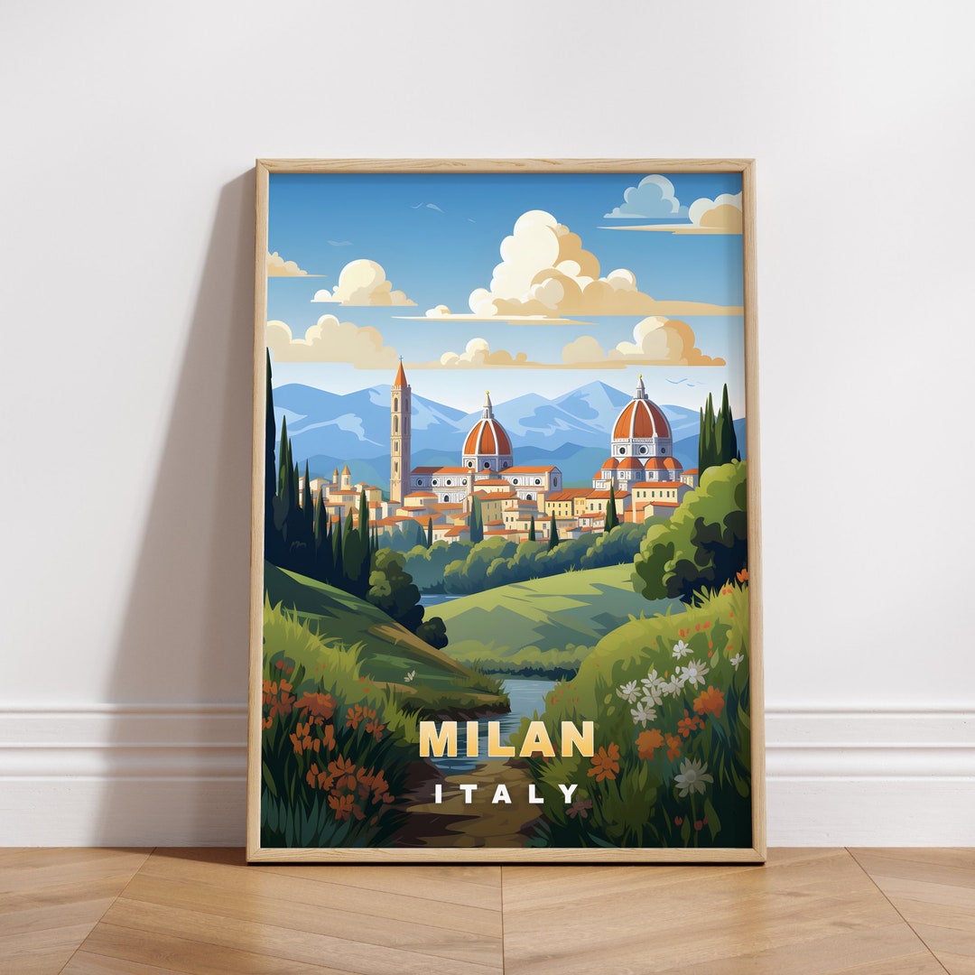 Milan Italy Travel Poster: Retro Europe Wall Art (digital Download) - Etsy