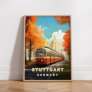 Stuttgart Travel Poster, Germany Digital Print, Retro Wall Art ...