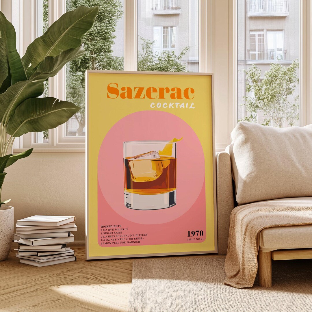 Sazerac Poster, Cocktail Cocktail Art, Bar Decor Print, Modern Wall Art ...
