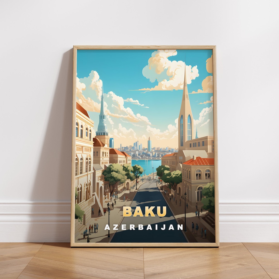 Baku Azerbaijan Travel Poster: Retro City Art (digital Download) - Etsy