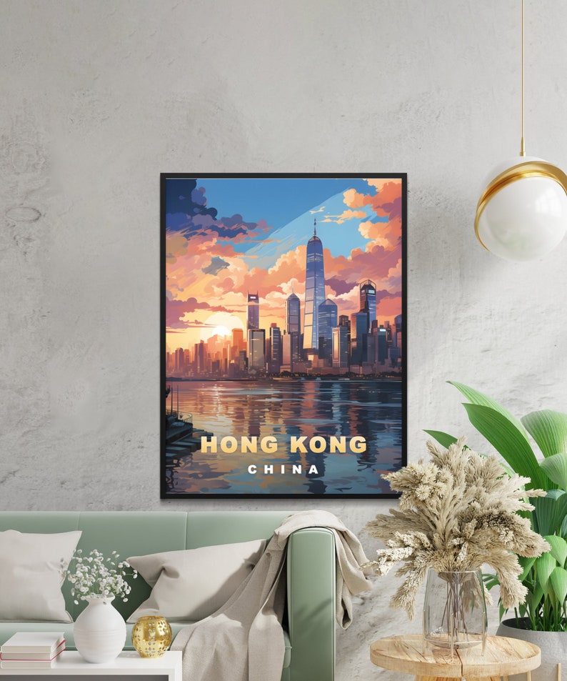 Hong Kong Skyline Travel Poster: Retro Asia Wall Art (digital Download ...