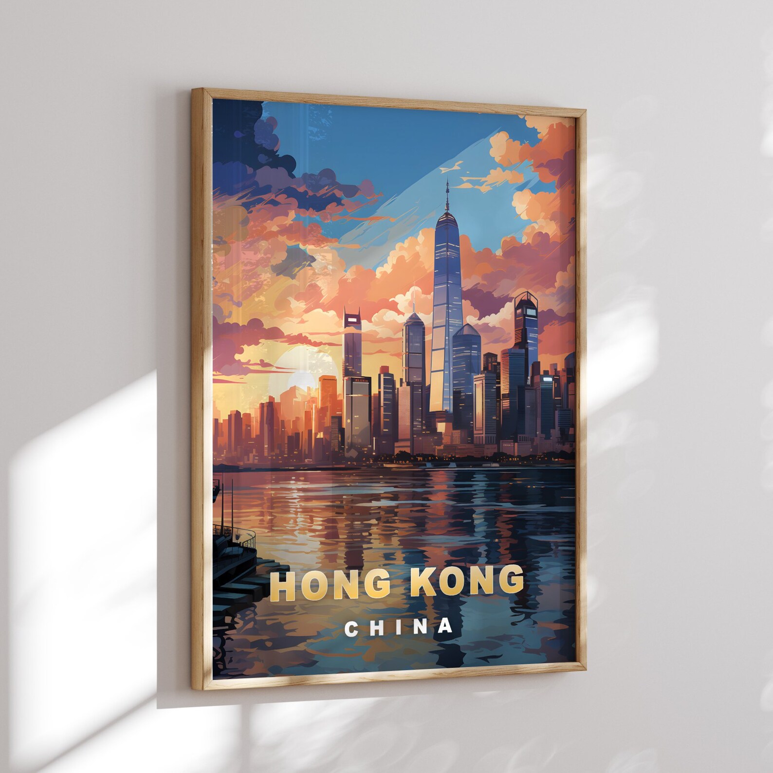 Hong Kong Skyline Travel Poster: Retro Asia Wall Art (digital Download ...