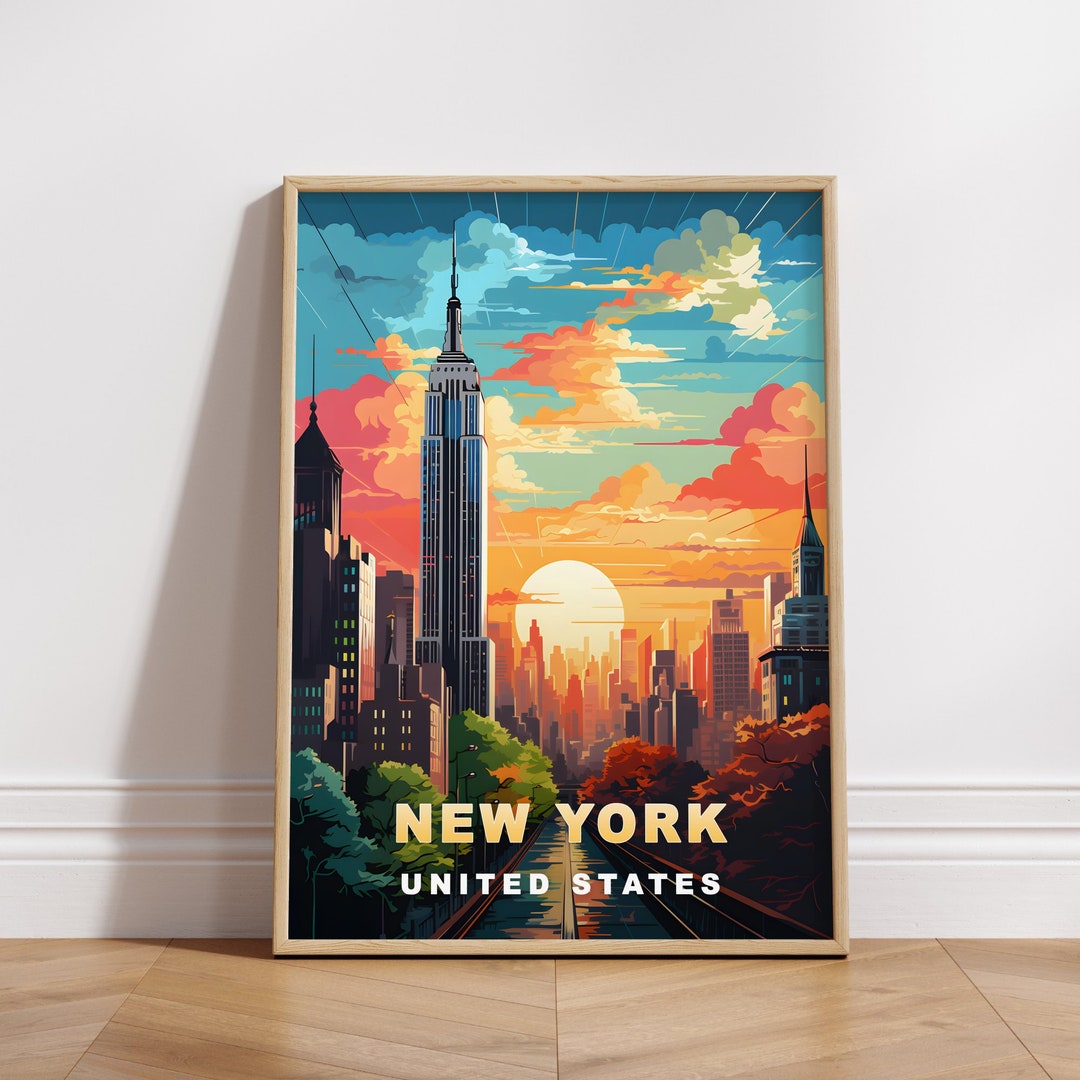Retro New York Travel Poster: USA Vintage City Wall Art (digital ...