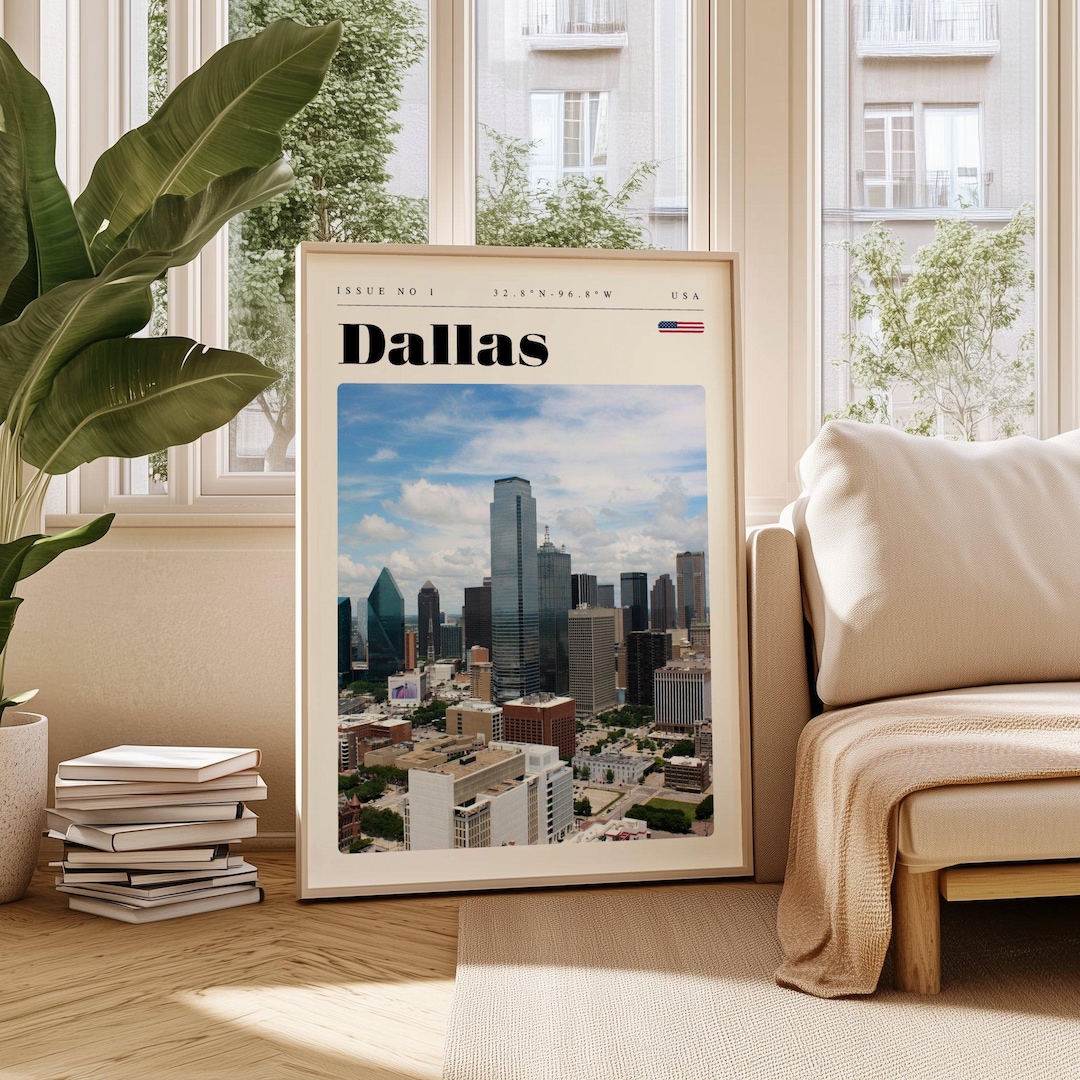Dallas Travel Poster: USA Vintage City Skyline Art (digital Download ...