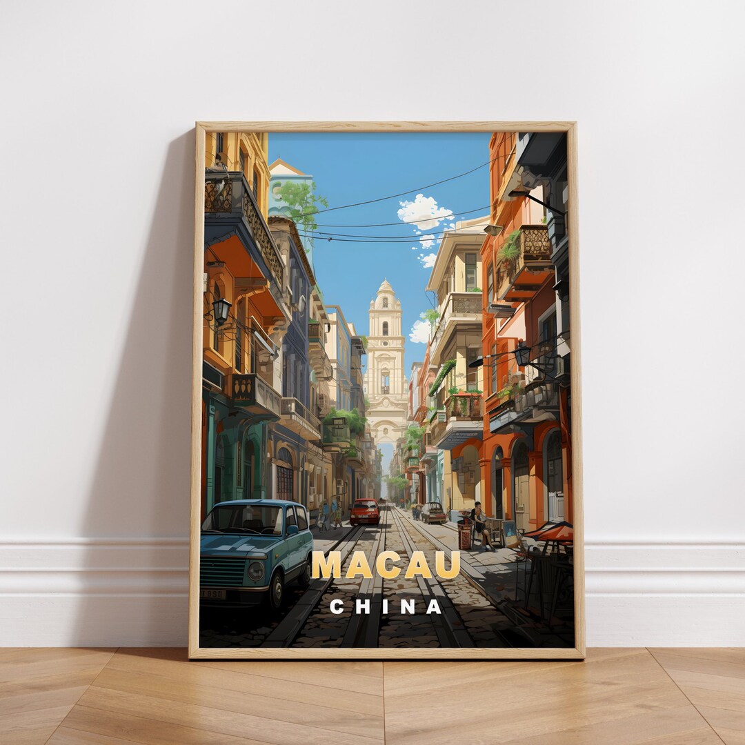 Macau Travel Poster: Retro China Street Scene (digital Download) - Etsy