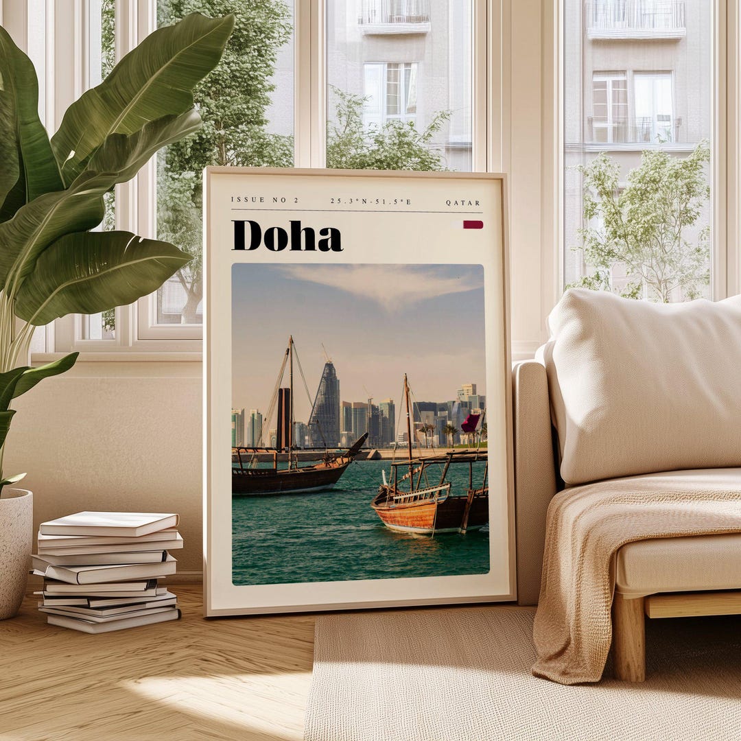 Doha Qatar Travel Poster: Retro City Skyline Art (digital Download) - Etsy