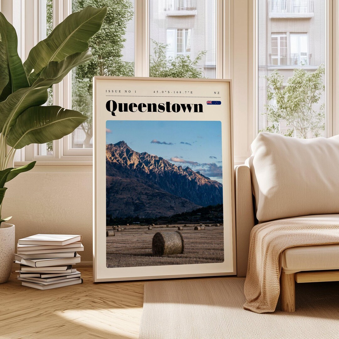 Queenstown Travel Poster, New Zealand Digital Print, Modern Wall Art ...